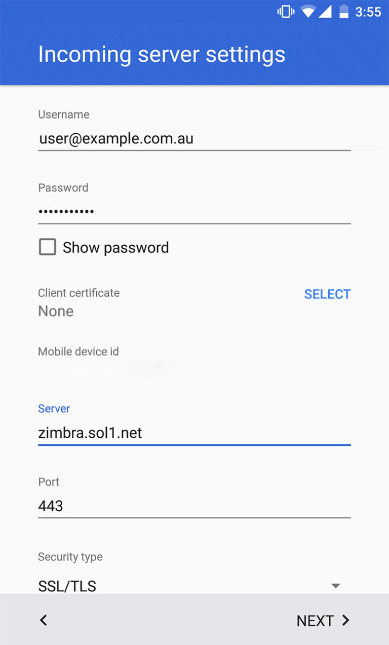 Zimbra Setup - Android - Sol1
